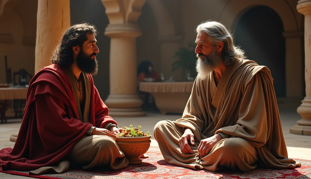 Image showing a distinguished young man in biblical garb sitting on a ...