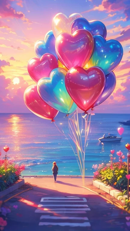 A romantic fantasy-style painting featuring a cute pink car on a ...