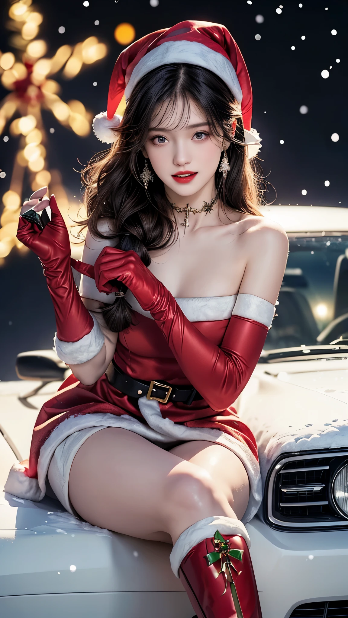 Araffe dressed in santa claus outfit sitting on a car - SeaArt AI