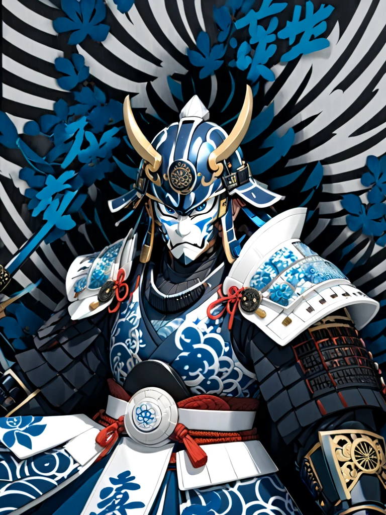 in high definition blue-eyed samurai, with white samurai armor - SeaArt AI