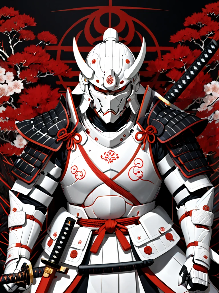 in high definition white samurai, with white samurai armor, covered in ...