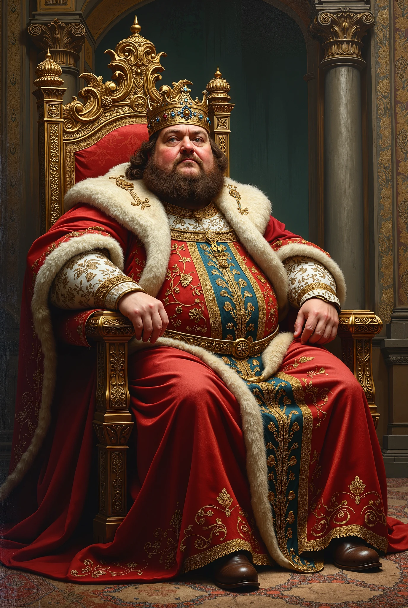 Arafed man in a red robe sitting on a gold throne - SeaArt AI