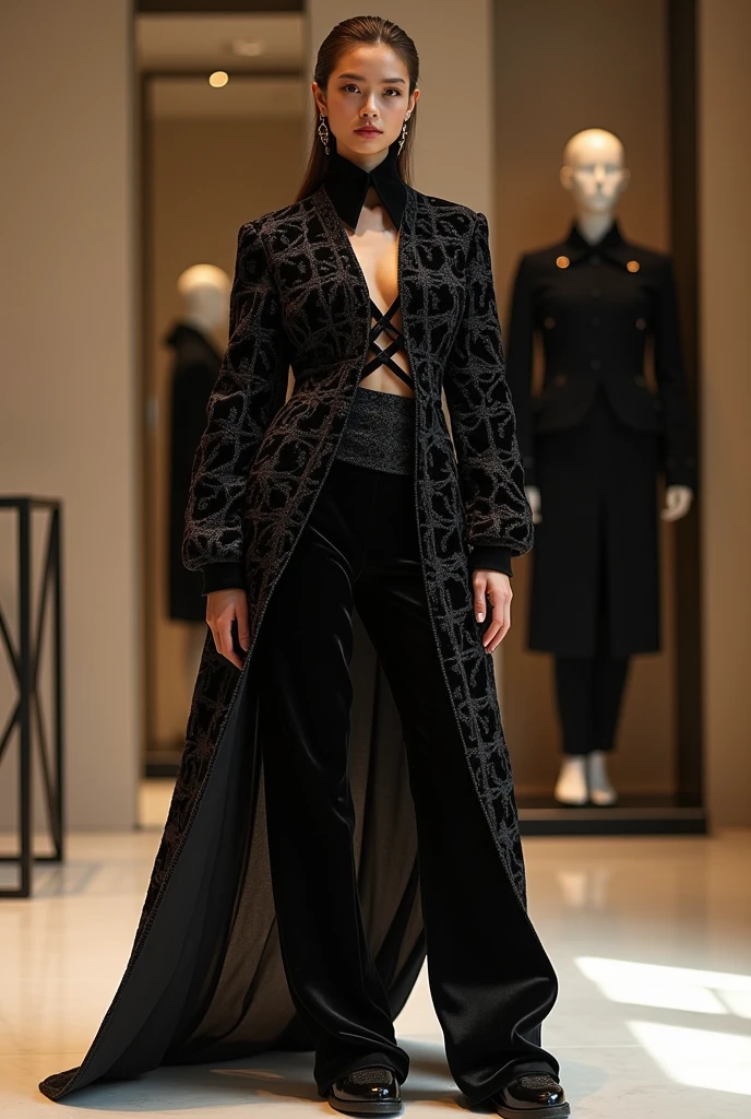 Create an image of a unique outfit from a designer brand and luxury ...