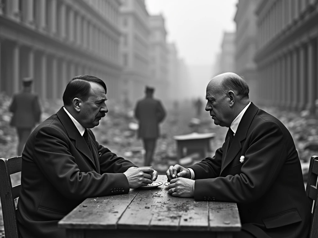 Adolf Hitler and Winston Churchill sitting at a table drinking coffee ...