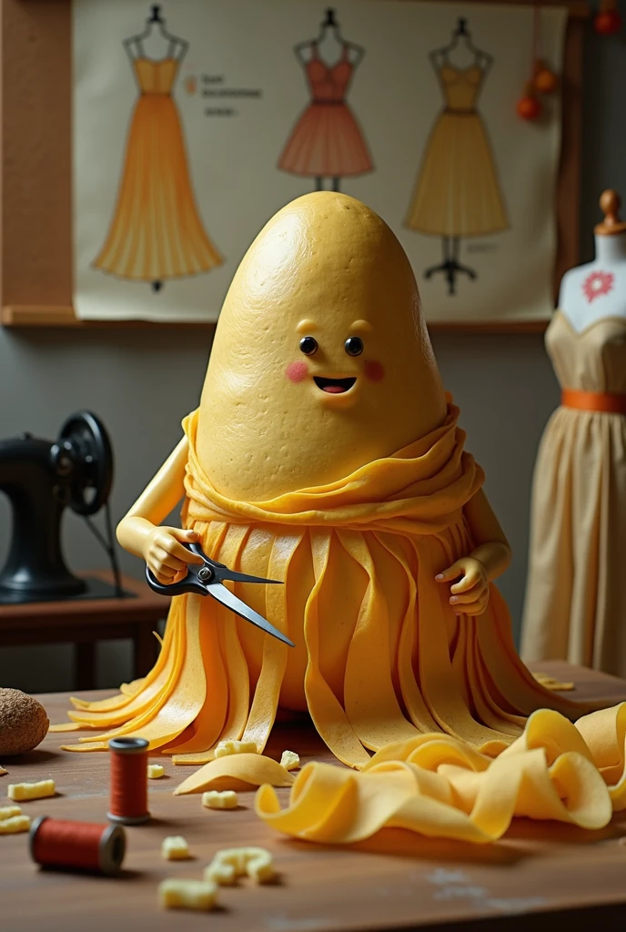 A highly realistic depiction of a potato as a stylist, captured in a ...
