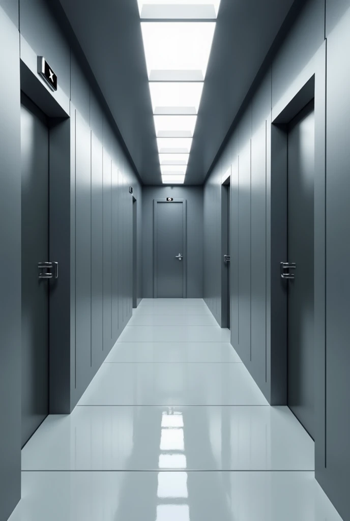 A security room with gray walls and shiny porcelain floors. The space ...