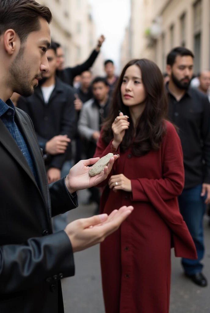 POV view ,1 man is right hand hold stone only , Front view, 1man and ...