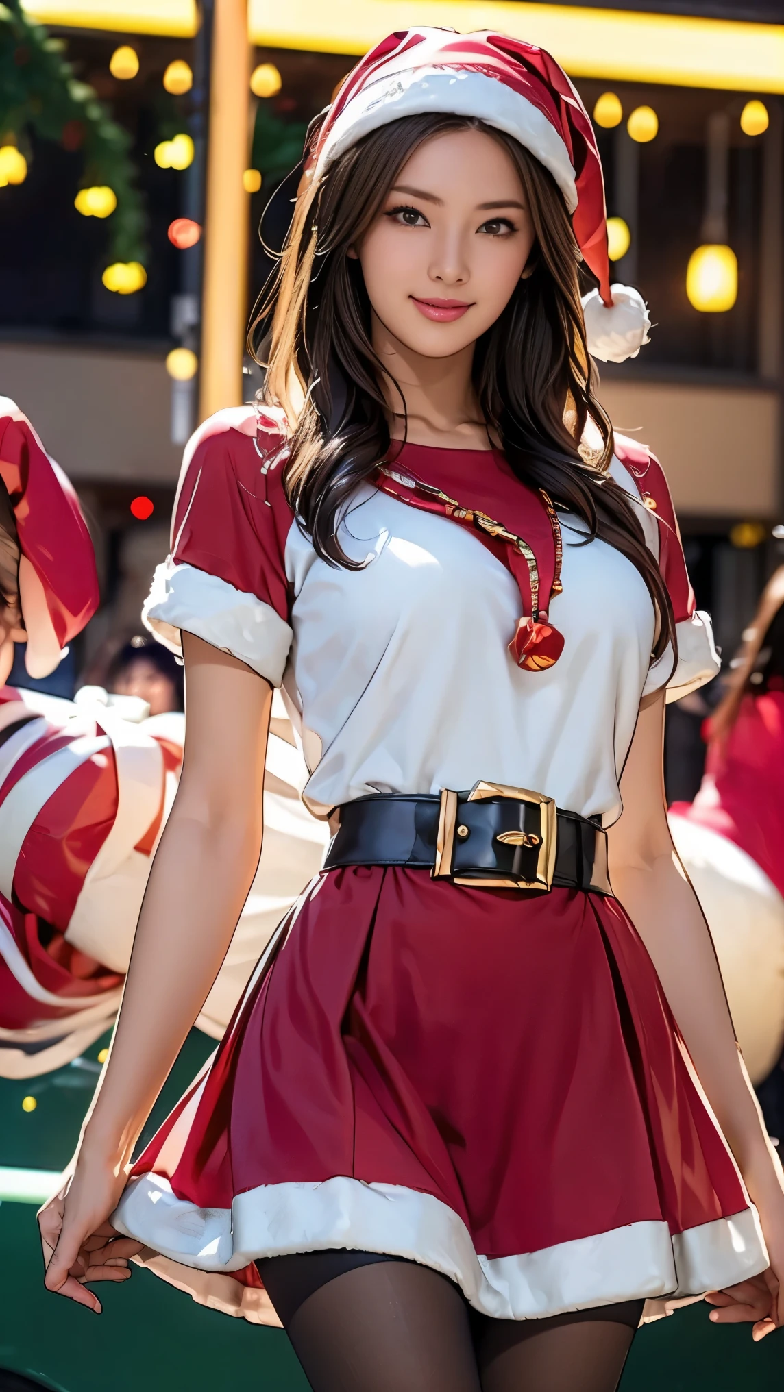 Araffe dressed in a santa outfit and a hat is walking down the street - SeaArt AI