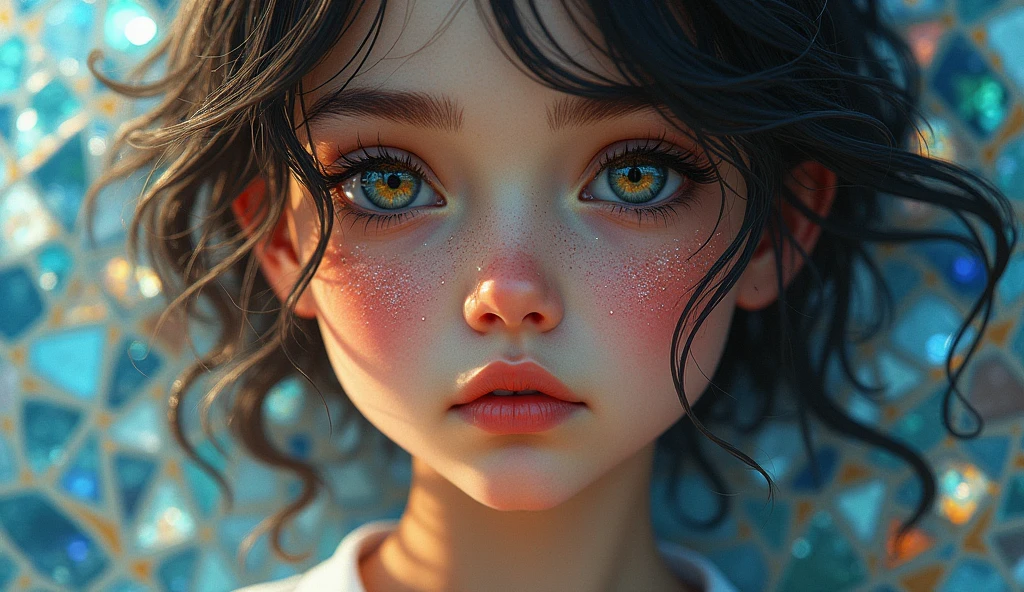 A mosaic portrait of a girl,detailed facial features,beautiful eyes ...