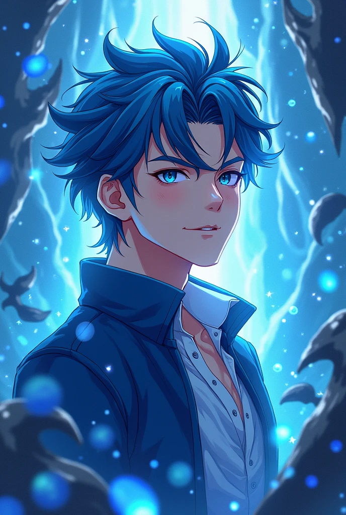 Cartoon Anime Young Handsome Cool Fantasy Blue Color Tone - SeaArt AI