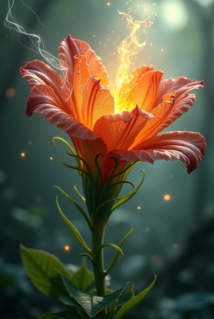 Create an elemental magic flower with elements like: fire, Earth ...