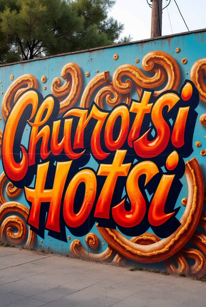 Show a wall on which name CHURROTSI X HOTSI Shown and some CHURRO ...