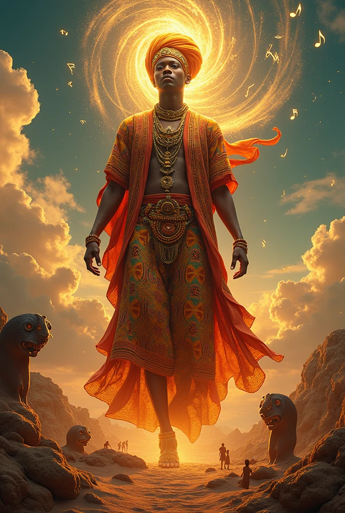 A surreal 3D scene where the spirit of Africa takes the form of a ...