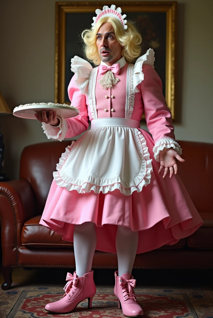 HDR photo of an Embarrassed blushing male dressed as a frilly prissy ...