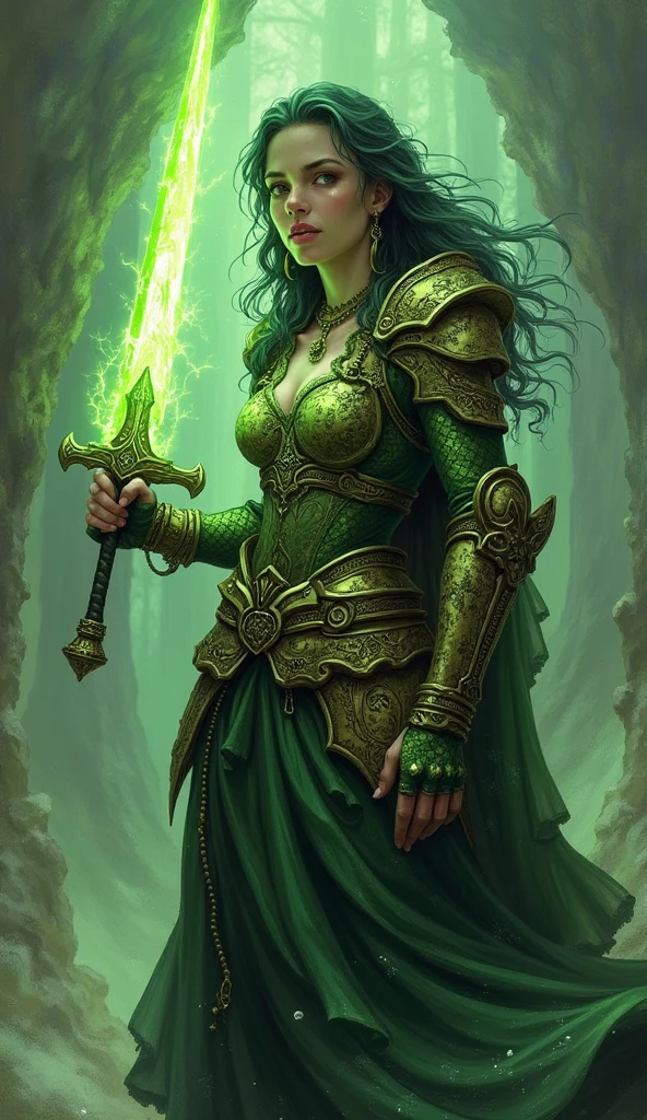 Magic the gathering art / a female cleric of Loki / she wields a sword ...