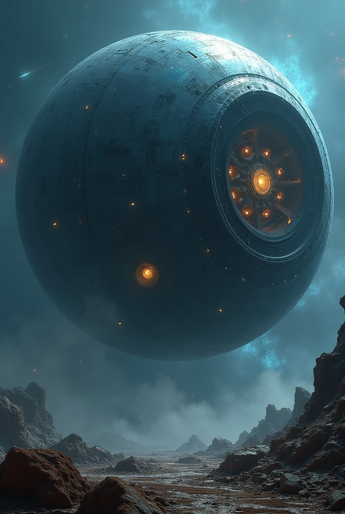 Giant Planet ship , Blue and Black, propellers in the middle of the ...