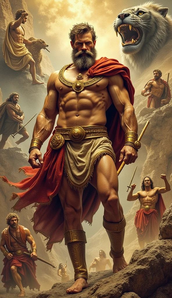 "Create an awe-inspiring collage capturing the full legacy of Hercules ...