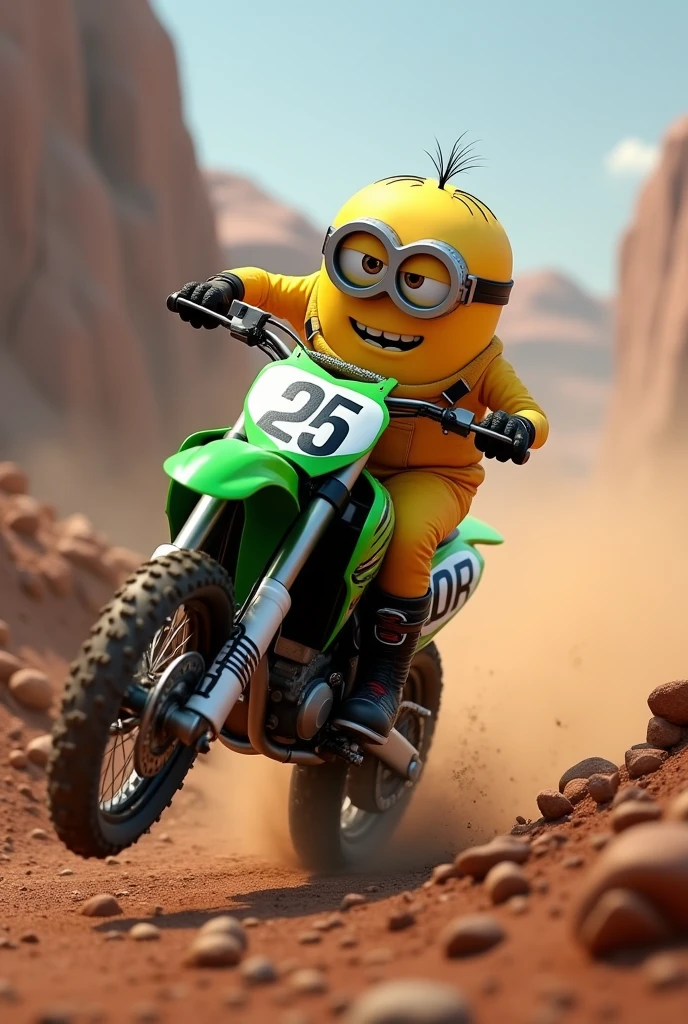 A minion riding motocross on top of a Kawasaki - SeaArt AI