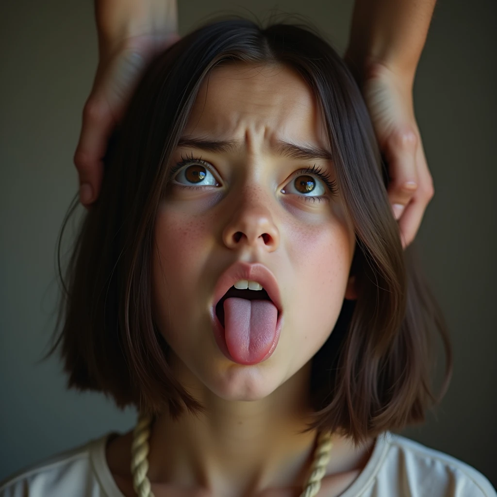 Close view of a beautiful teen girl's head, she has beautiful straight ...