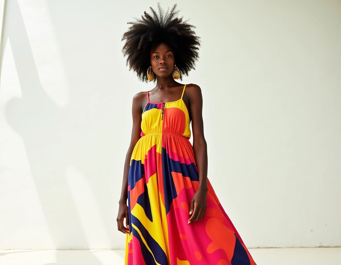 Vibrant editorial fashion photograph of a young woman , black skin ...
