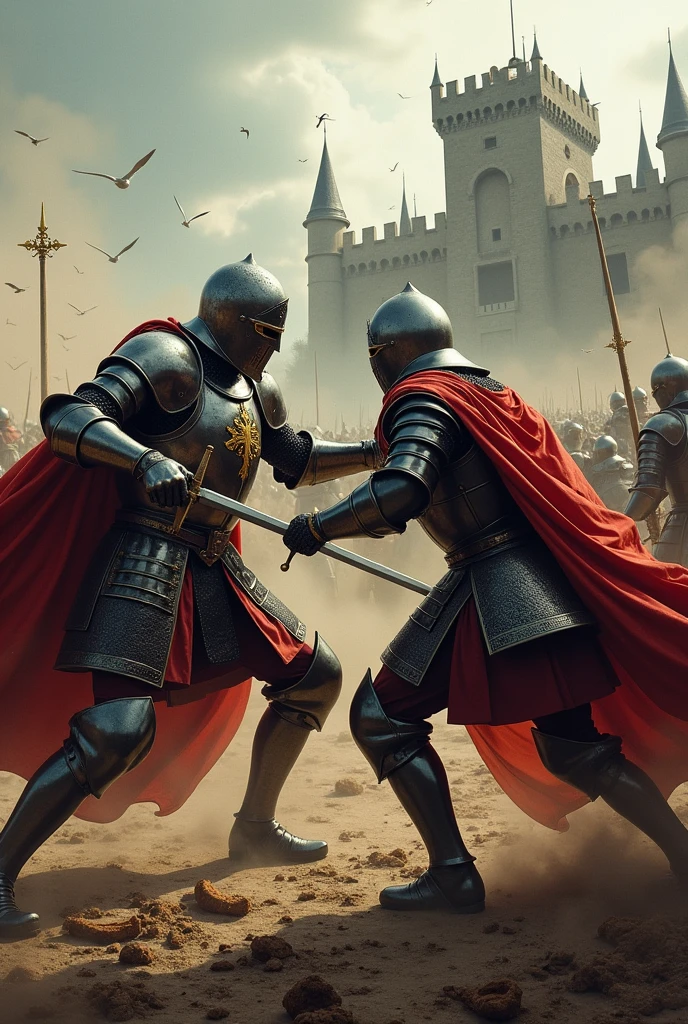 Charles the Bold fights a German knight during the siege - SeaArt AI