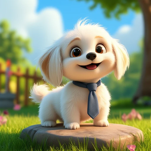 Candle, lying, 3D, disney pixar style, A happy, white male shih tzu ...