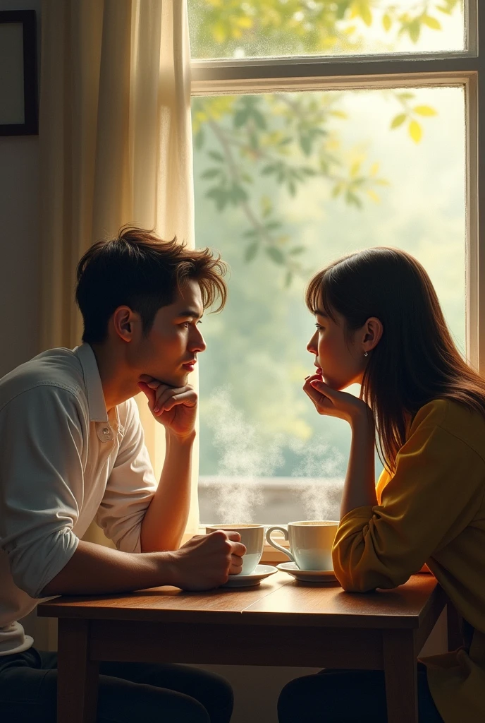 People reflecting while holding a cup of coffee or looking out a window ...