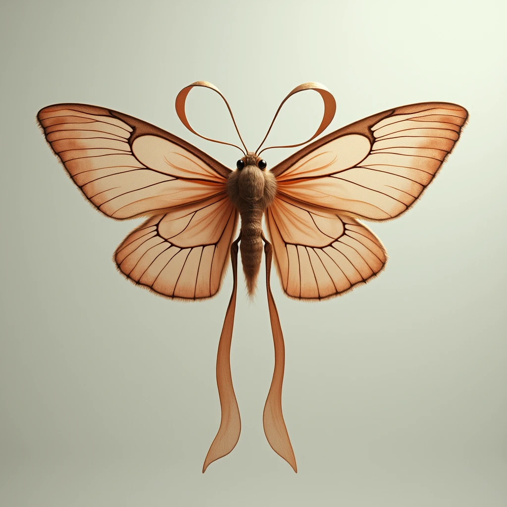 Close-up of the isologotype of a moth with wings in the shape of bows ...