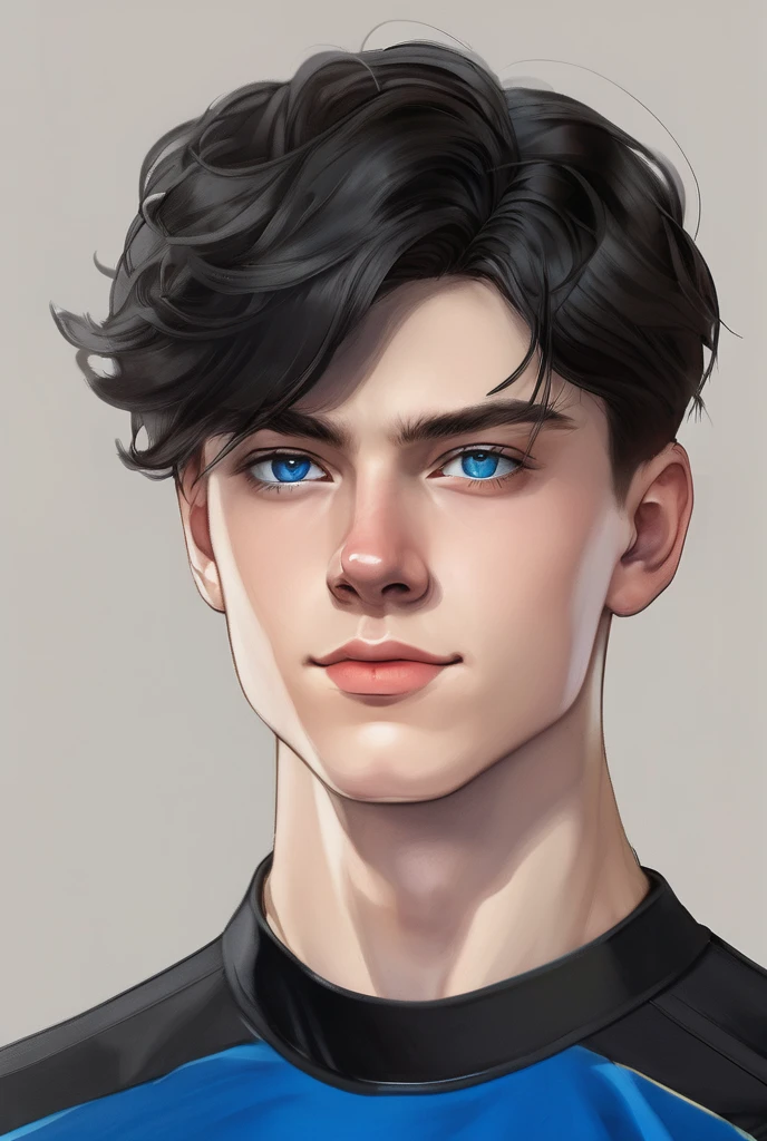 Portrait of Grigory Yakunin, a handsome 17-year-old boy with black hair ...