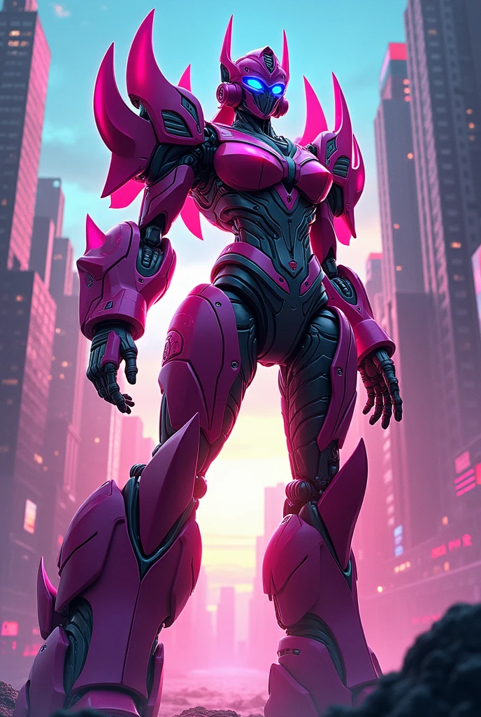 Make an image of a femme autobot transformer inspired by the comic ...