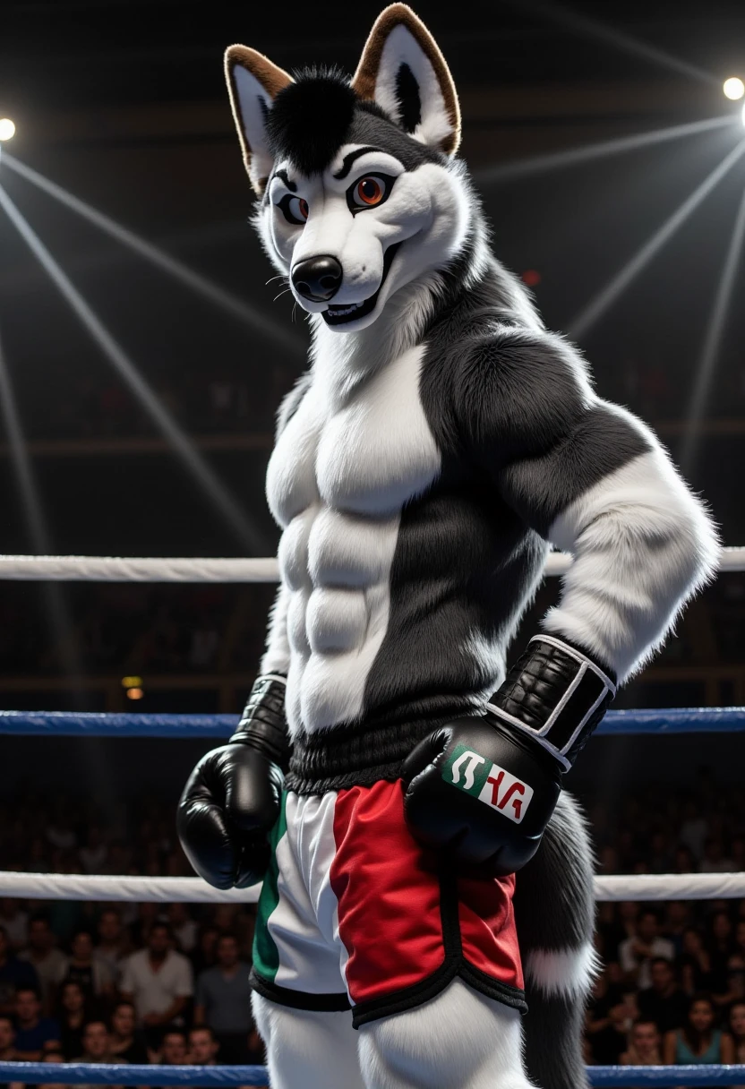 Real life, highly detailed 3D rendering of a muscular male white husky ...
