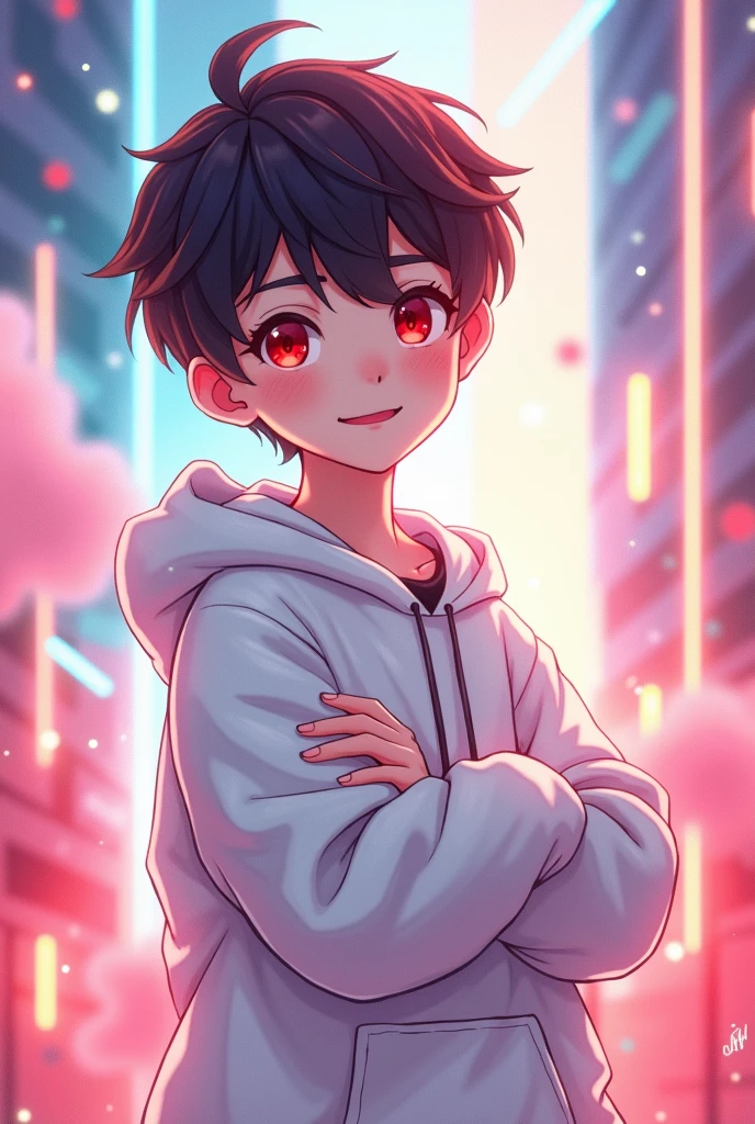 Vtuber, Boy, white clothes, eye color red , - SeaArt AI