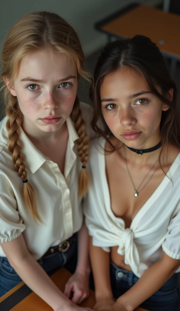 Realistic High Angle Close Up Photo From Above Of Two Caucasian Young