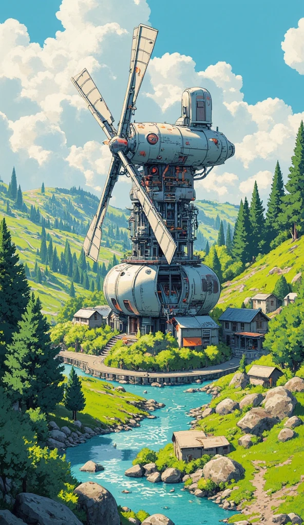 The windmill of the future mechanical countryside - SeaArt AI