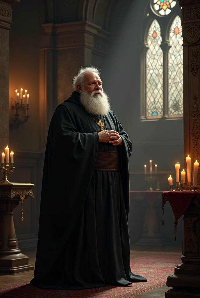A slightly fat priest with white hair and almost bald - SeaArt AI