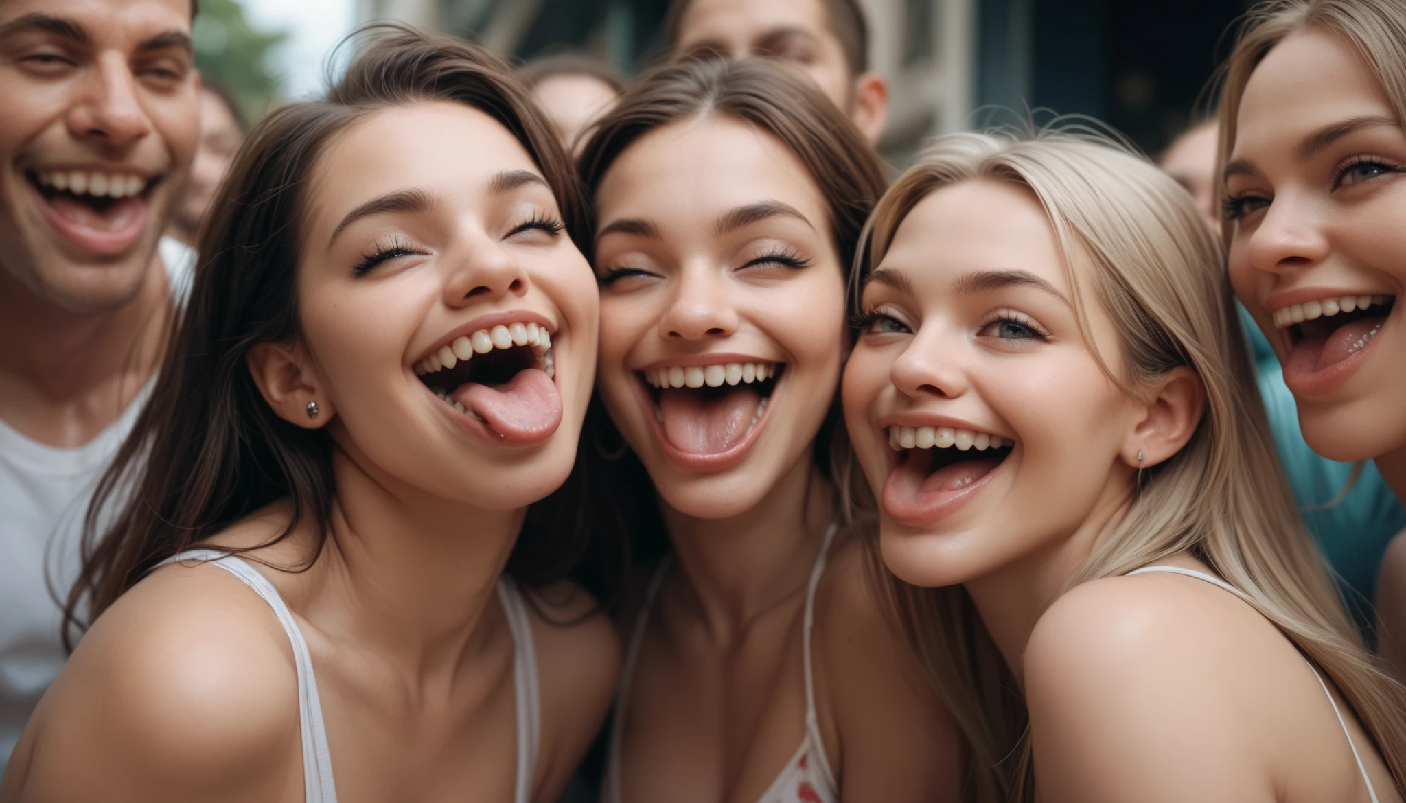 There are many people that are all smiling together - SeaArt AI
