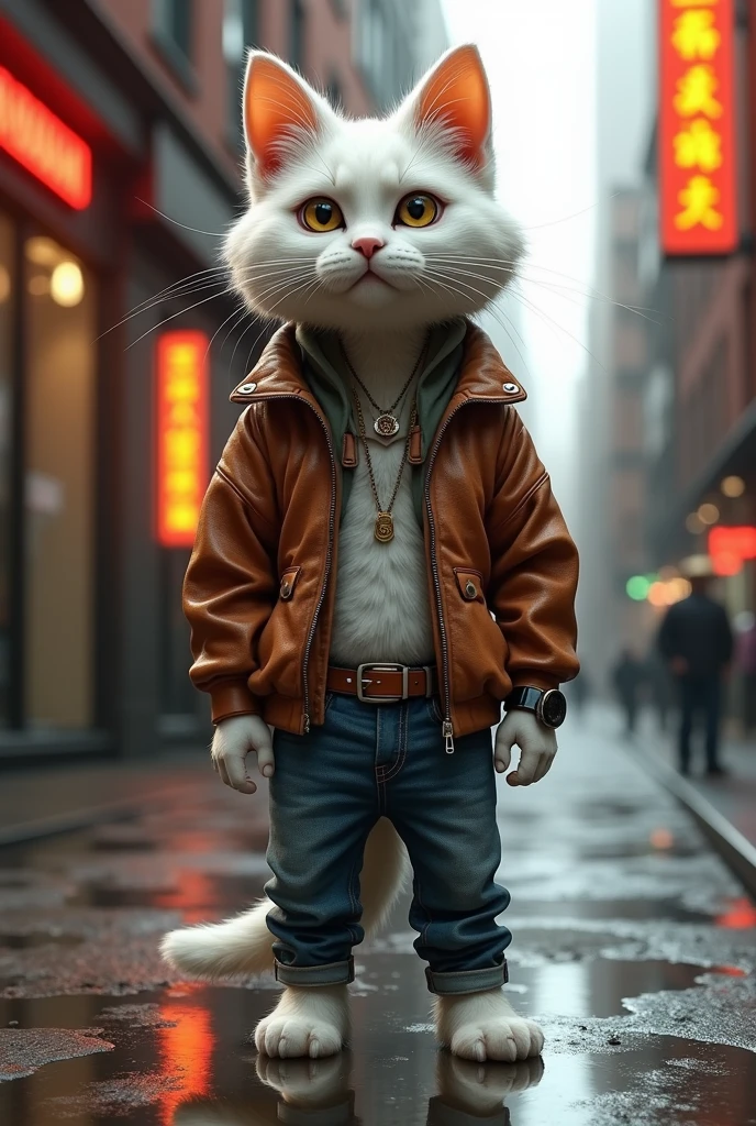 Create an ultra-realistic image of an anthropomorphic feline character ...