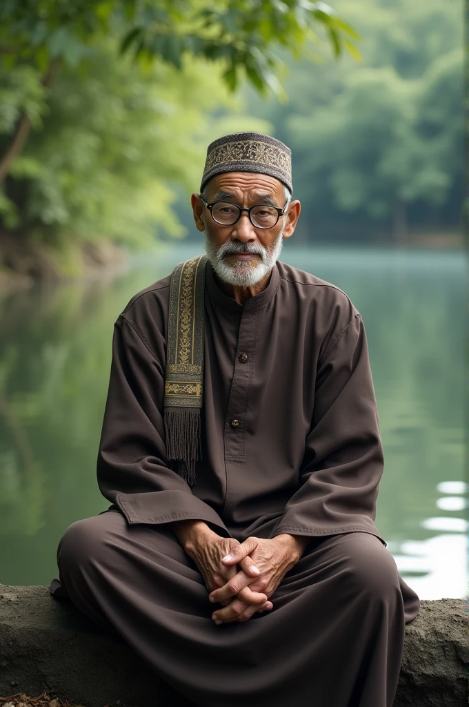 A 55 year old muslim man, he is from malaysia, he is wearing malay ...