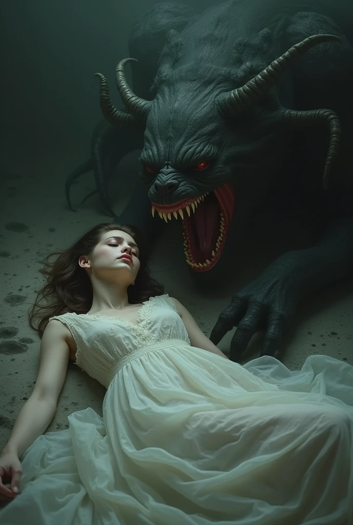 Draw me a beautiful lost woman being passed out asleep being eaten by a ...