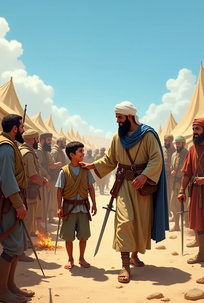 Salahuddin Ayyubi is seen walking through a camp of soldiers - SeaArt AI