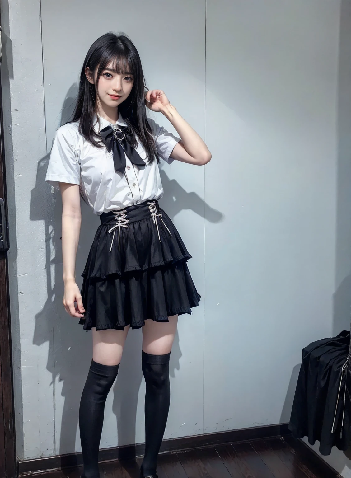 Arafed asian woman in a skirt and a white shirt posing for a picture - SeaArt AI