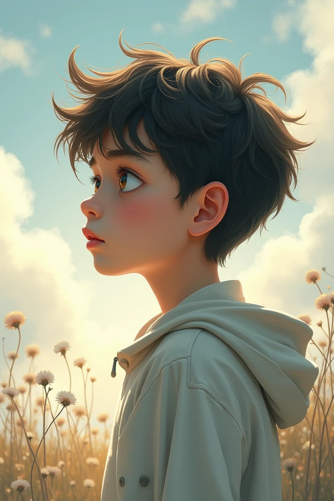 creating a boy with a melancholic and introspective look in a dreamy ...