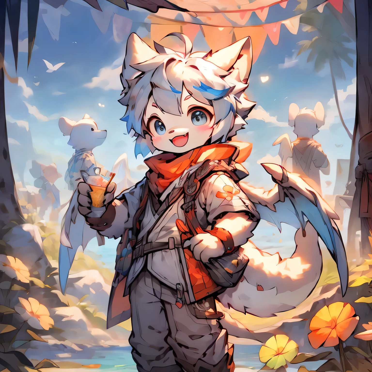 Anime character with a cat and a bird in a forest - SeaArt AI