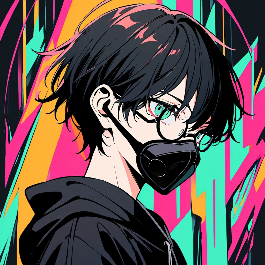 1 man, Young, thin, black-haired, wearing rounded glasses , wearing ...