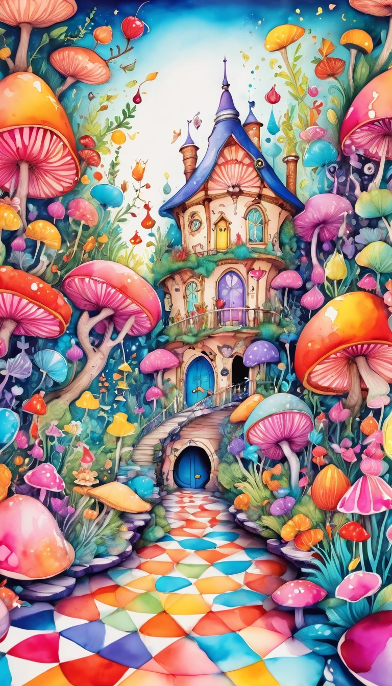 Alice in wonderland in the whimsical colorful radiant caleidoscoping ...