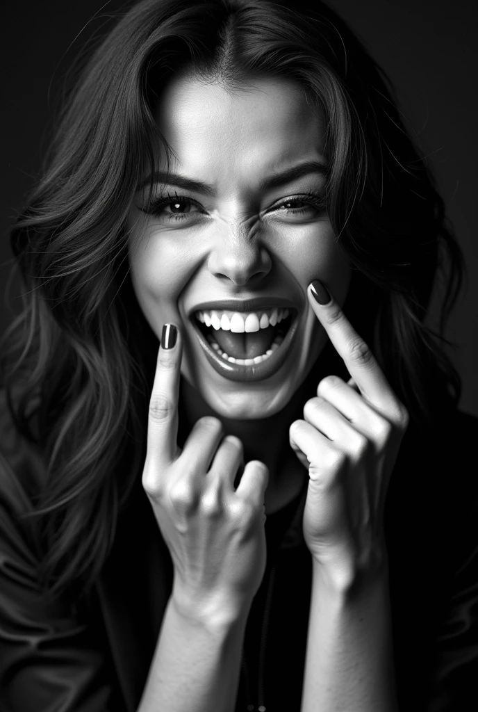 (Bold black-and-white close-up portrait:1.6) of a model expressing ...