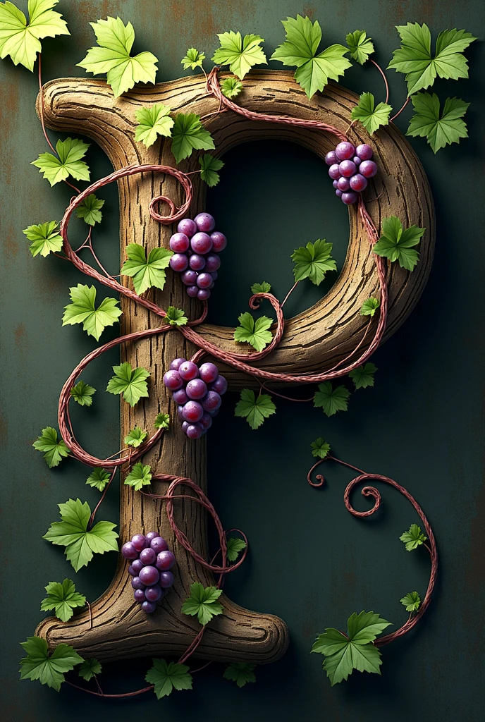 The letter P with grape vines - SeaArt AI