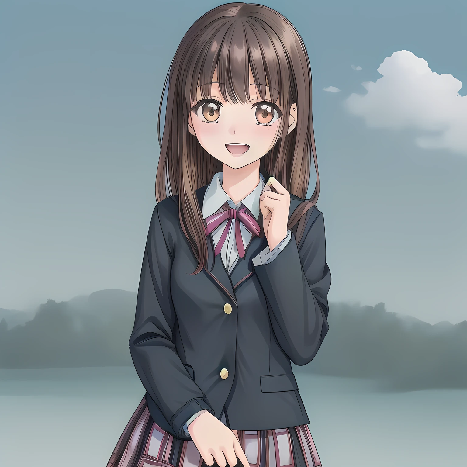 Anime girl in school uniform posing for a picture with a bag - SeaArt AI