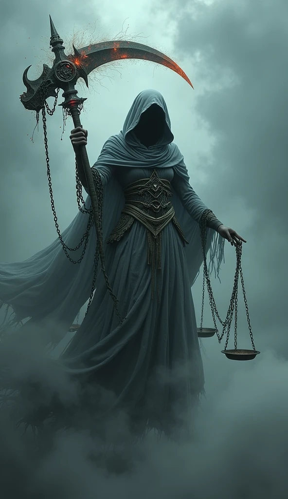 A full-body view of a dark, powerful goddess floating ominously in ...