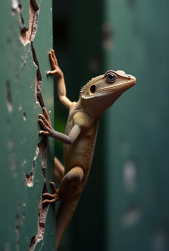 During the day, lizard hid behind cracked walls and small gaps - SeaArt AI